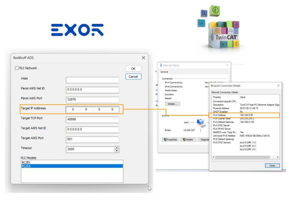 EXOR#Part_10 Connect to Beckhoff with ADS and use the Reciple function