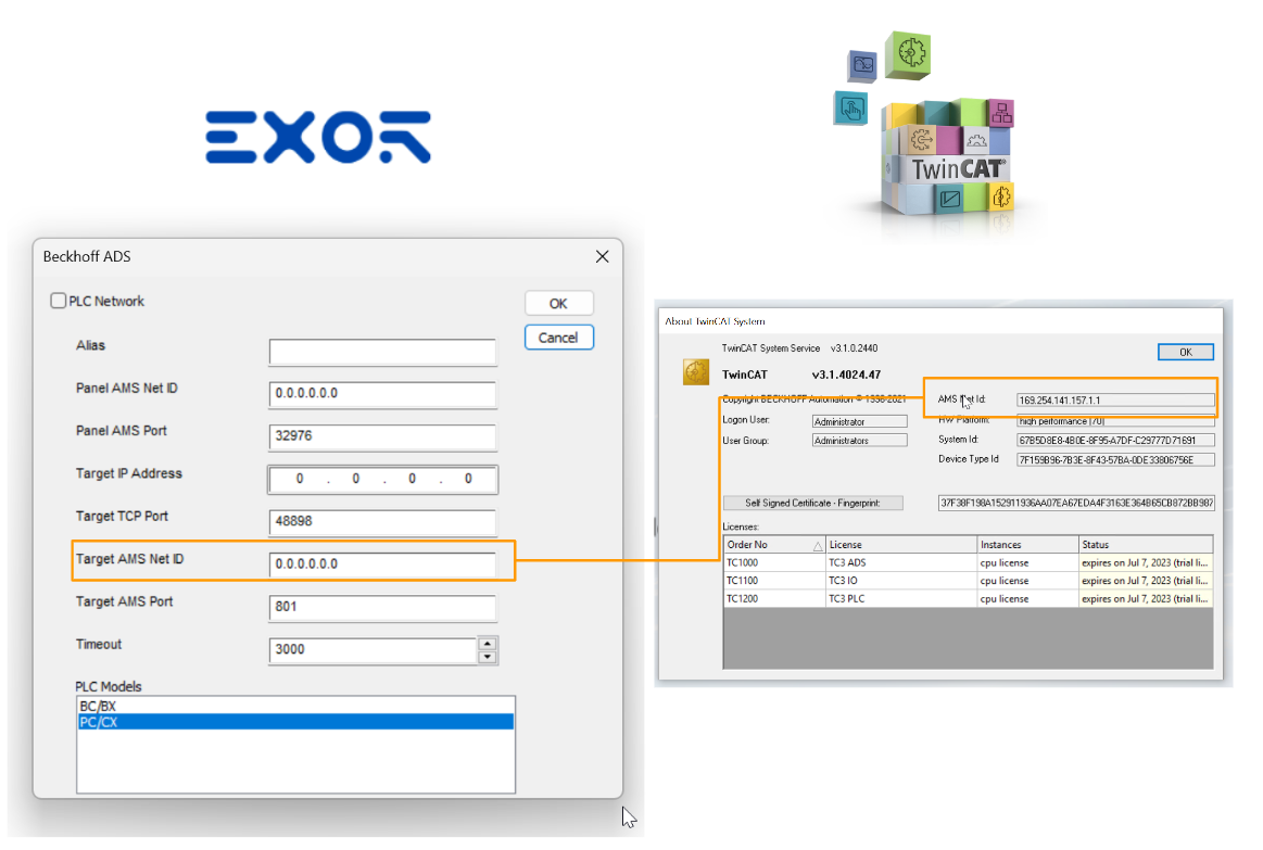 EXOR#Part_10 Connect to Beckhoff with ADS and use the Reciple function